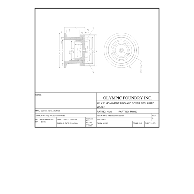 10" X 8" MONUMENT RING AND COVER RECLAIMED WATER | Standard Products Group