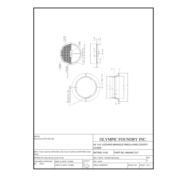 24" X 6" LOCKING MANHOLE RING & KING COUNTY COVER | Standard Products Group
